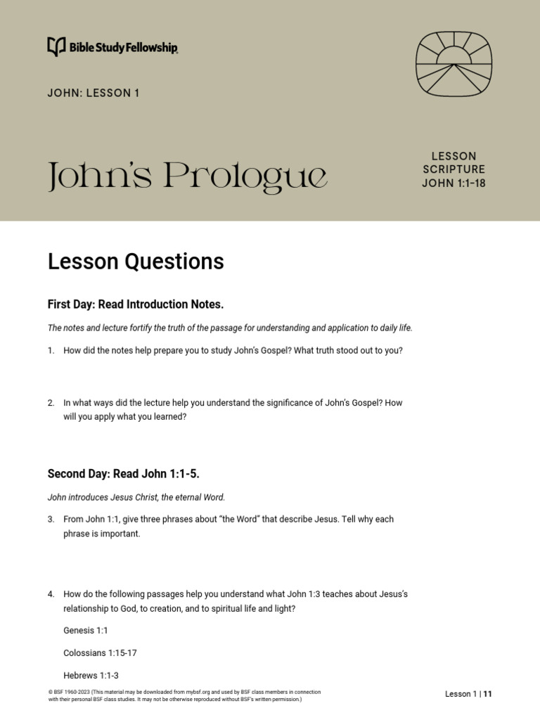 Study Guide: John 1:1-18 Analysis | PDF | Gospel Of John | Jesus