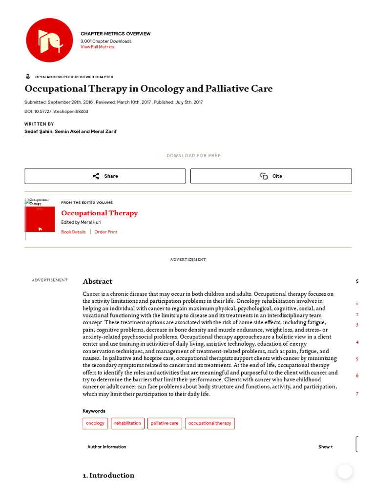 Oncology Occupational Therapy Insights | PDF | Palliative Care | Cancer