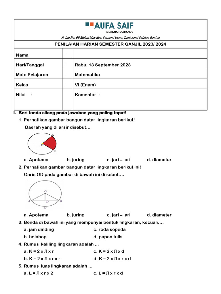 PH MTK Bab 2 Kls 6 2324 | PDF