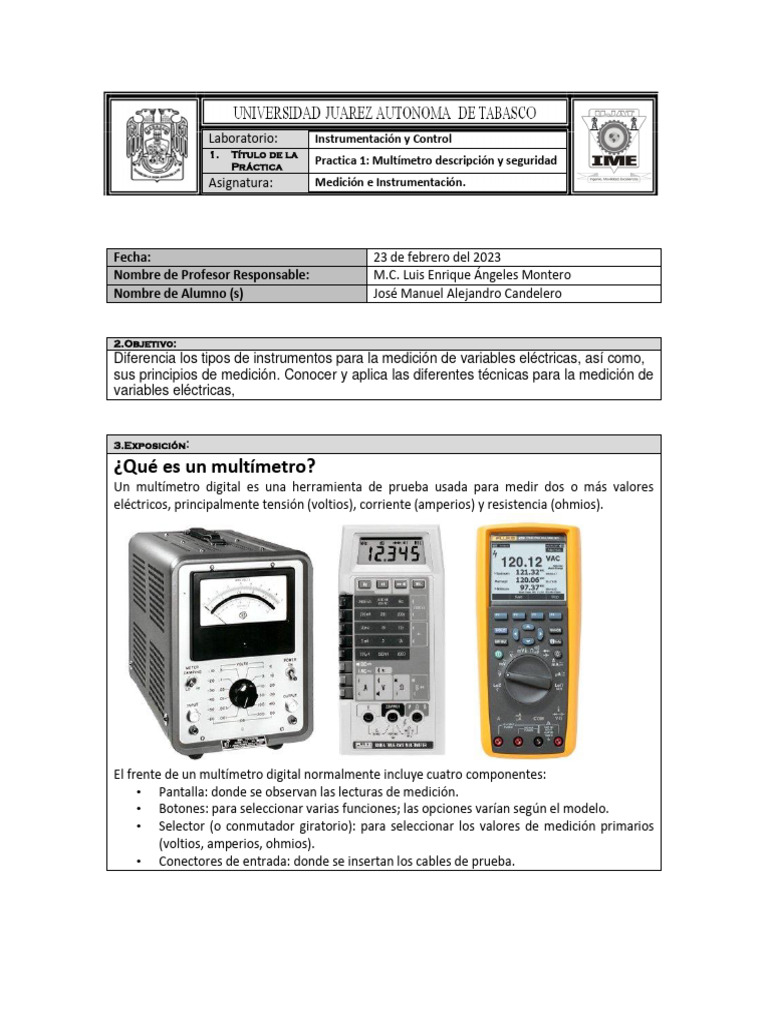 1.1.multimetro Descripcion Seguridad | PDF | Corriente eléctrica ...