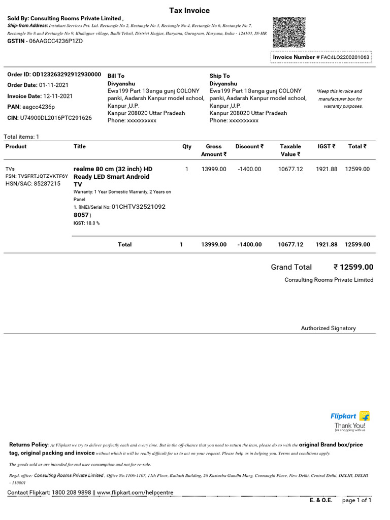 Real Me TV Bill | PDF | Government Finances | Payments