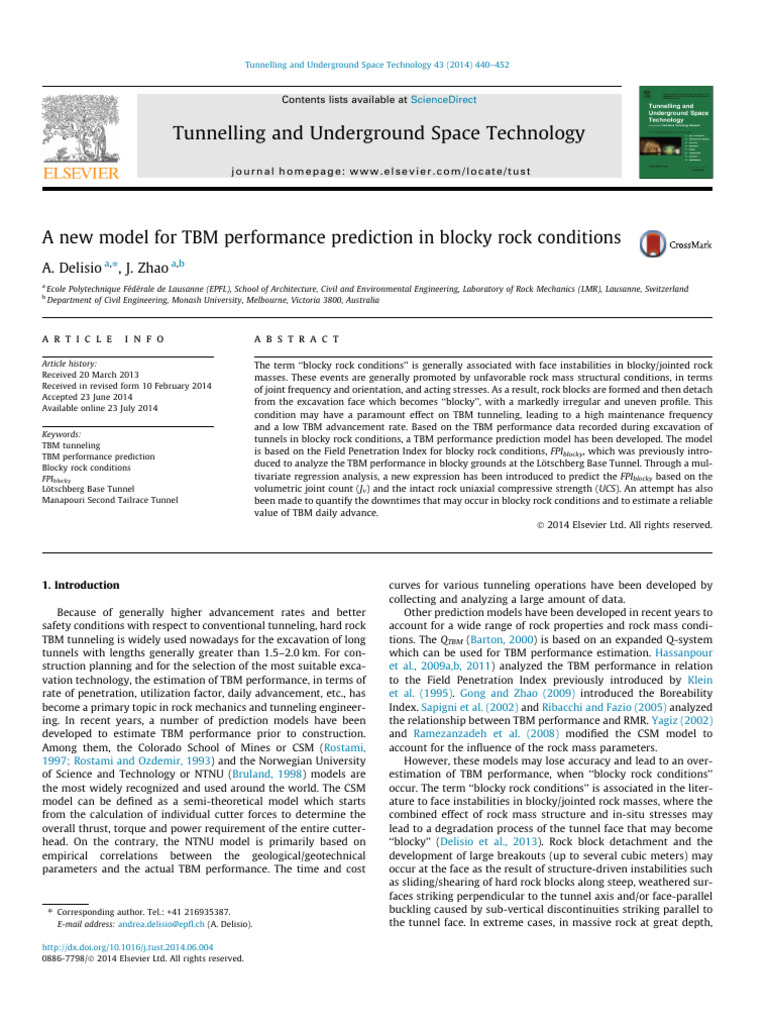 A New Model For Tbm Performance Prediction 2014 Tunnelling And Underground Pdf Tunnel