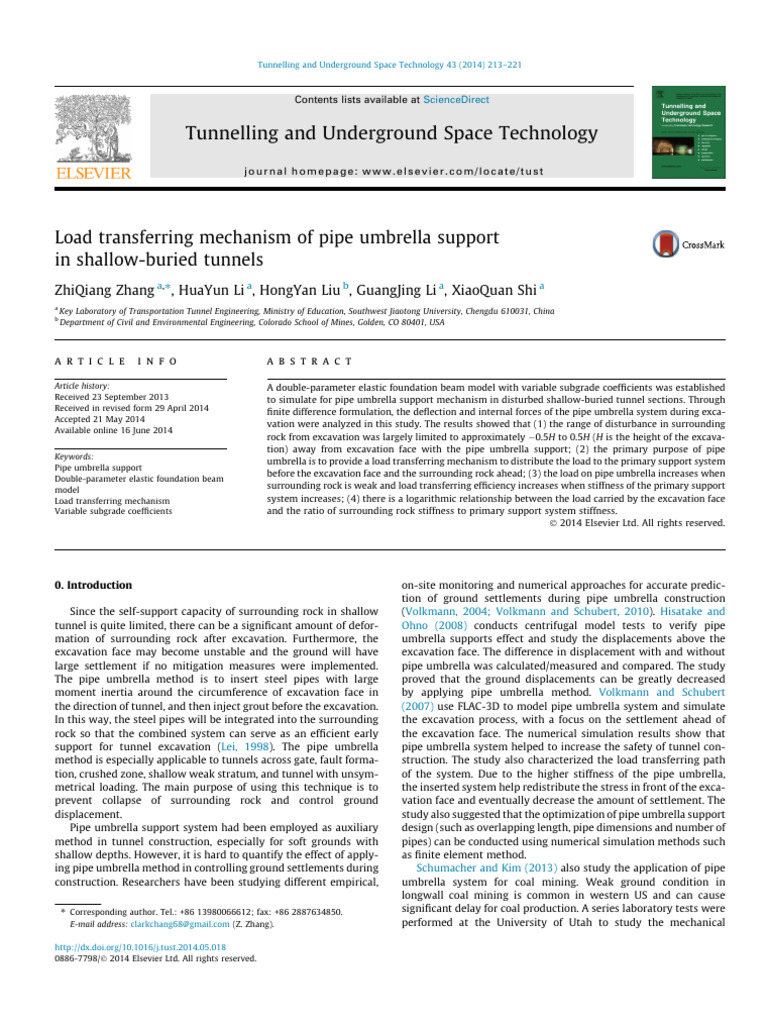 Load Transferring Mechanism of Pipe Umbrella S - 2014 - Tunnelling and Undergrou | PDF | Bending ...