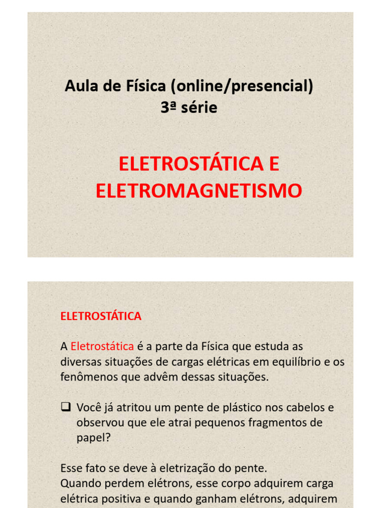 Aula Física 3série Eletroestática e Eletromagnetismo Presencial Online ...