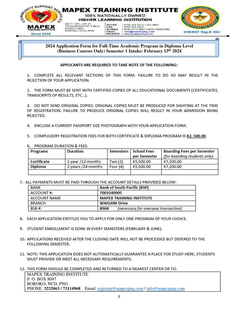 MTI - DHERST - Academic Application Form 2024 | PDF | Service Industries