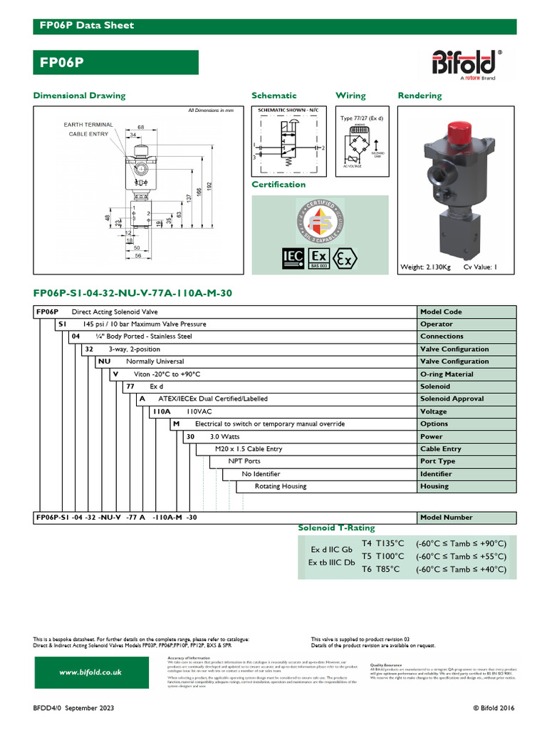 FP06P Data Sheet: FP06P-S1-04-32-NU-V-77A-110A-M-30 | PDF | Valve ...