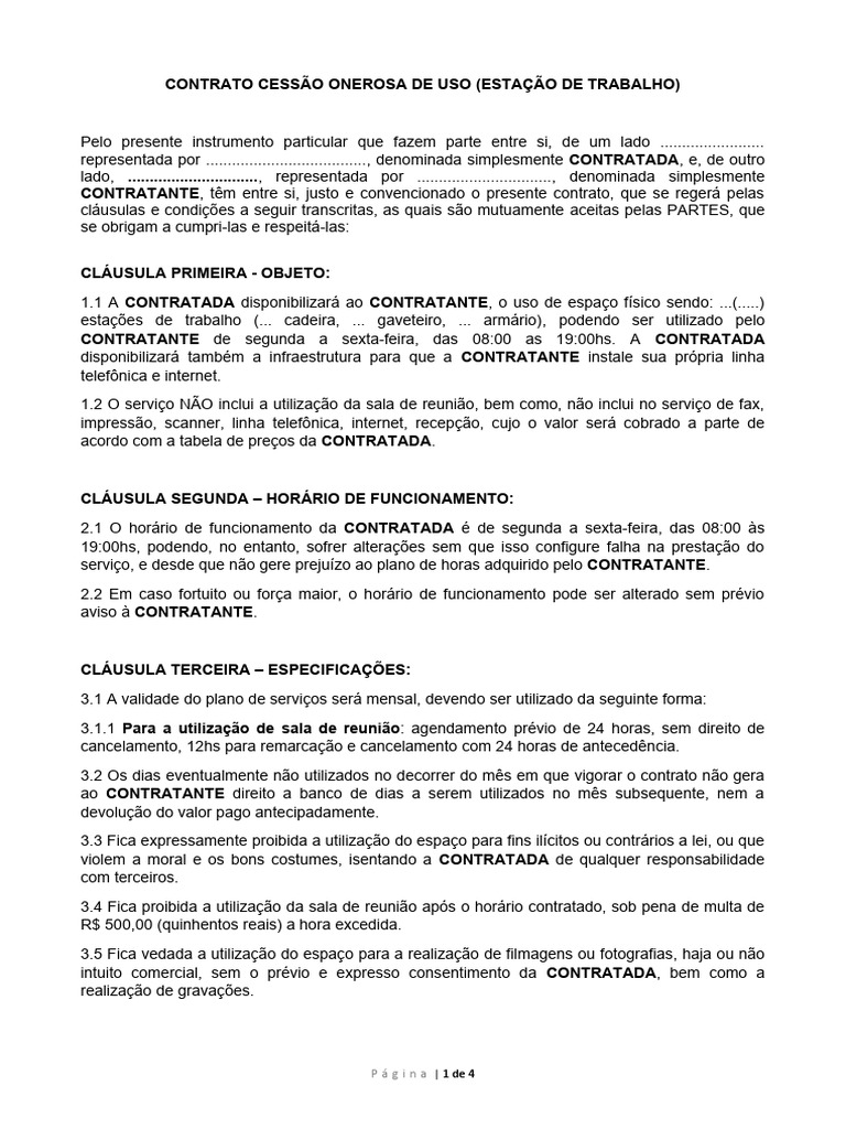 Minuta Contrato De Cessão Onerosa De Uso Estação De Trabalho