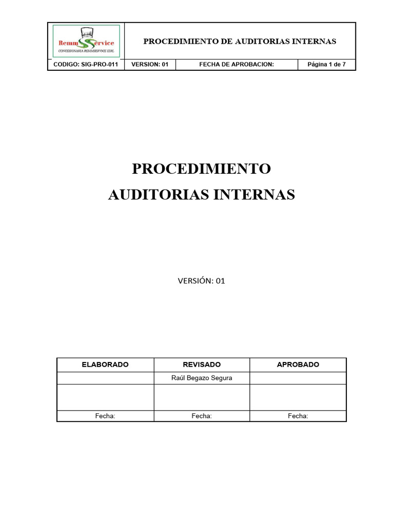 Procedimiento de Auditorías Internas EIRL | PDF | Auditoría | Contralor