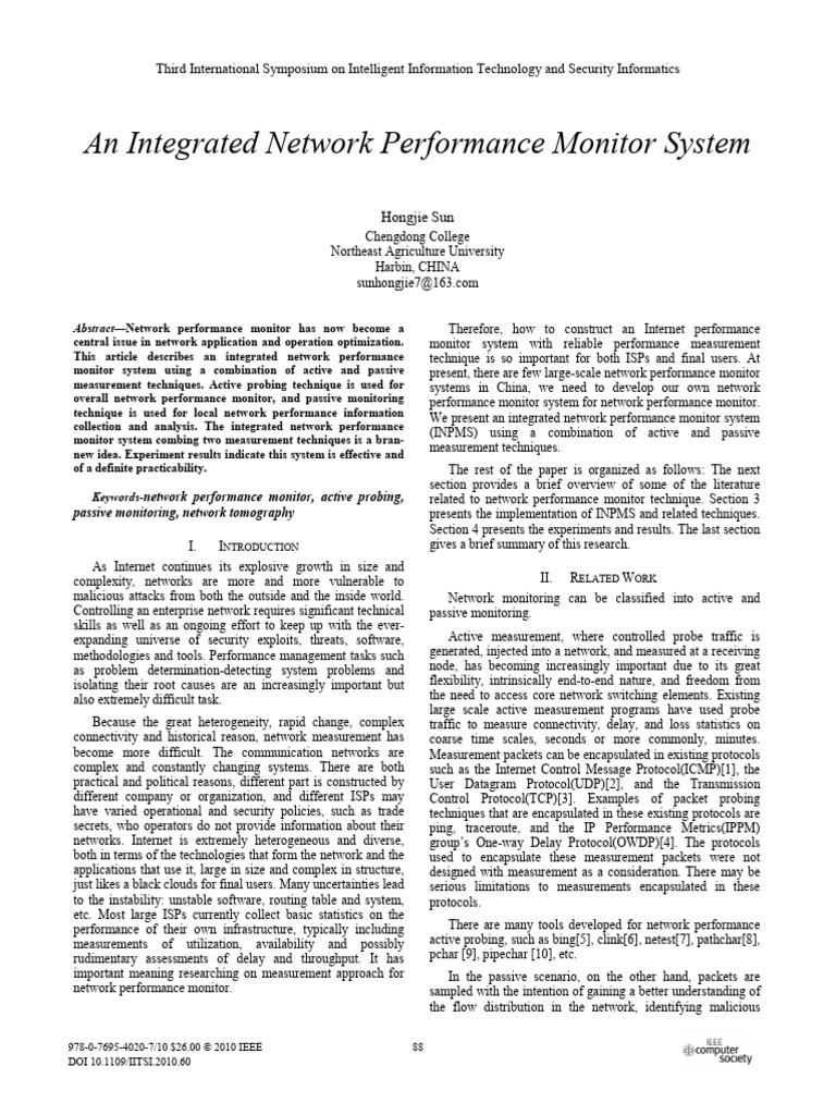 An Integrated Network Performance Monitor System Pdf Computer
