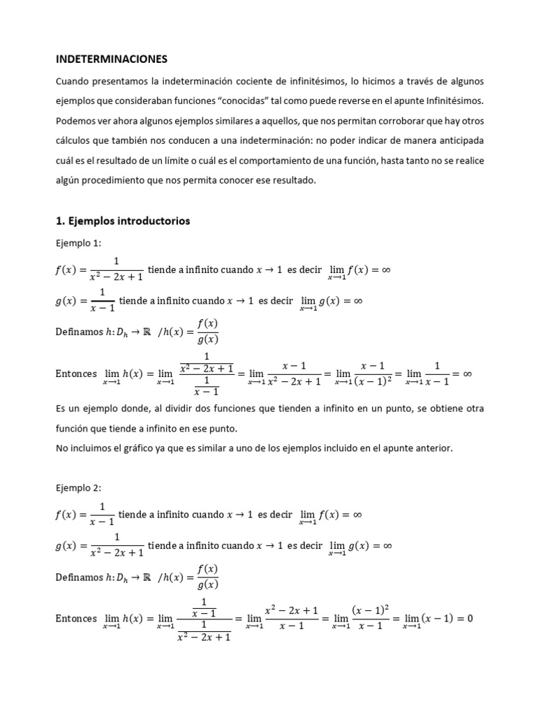 Indeterminaciones | Descargar gratis PDF | infinito | Función (Matemáticas)