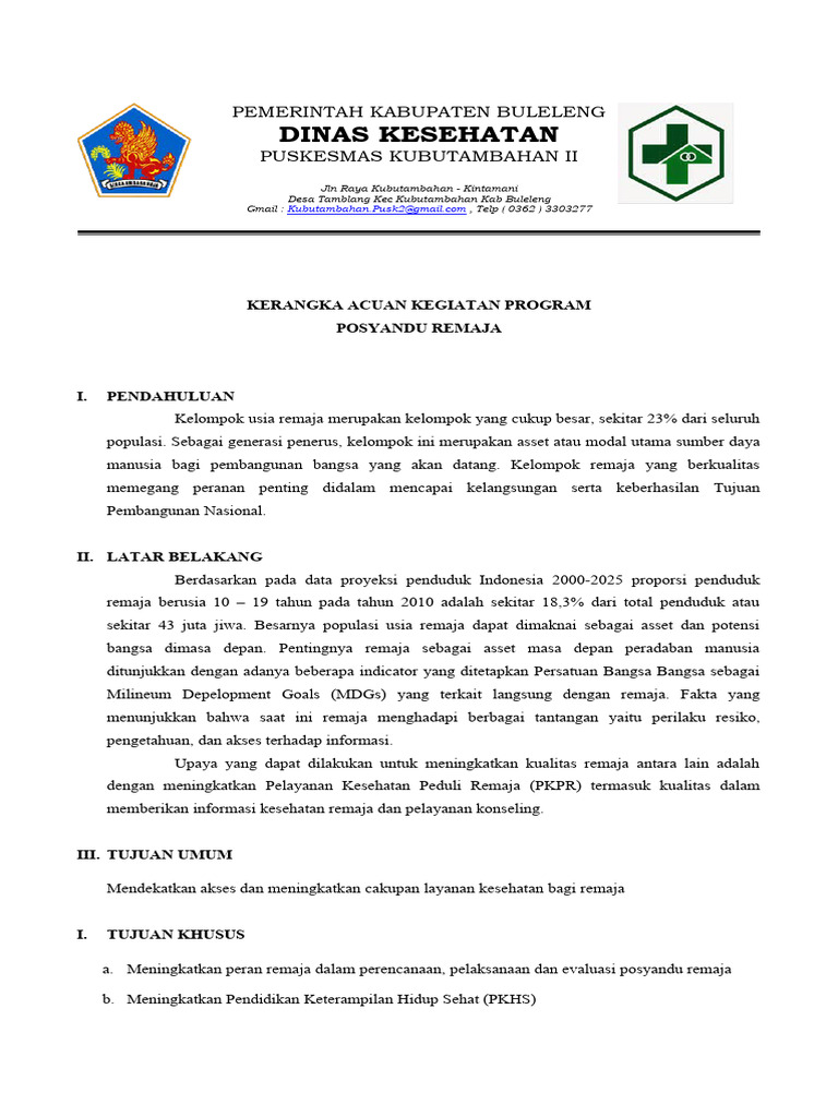 KAK Posyandu Remaja | PDF