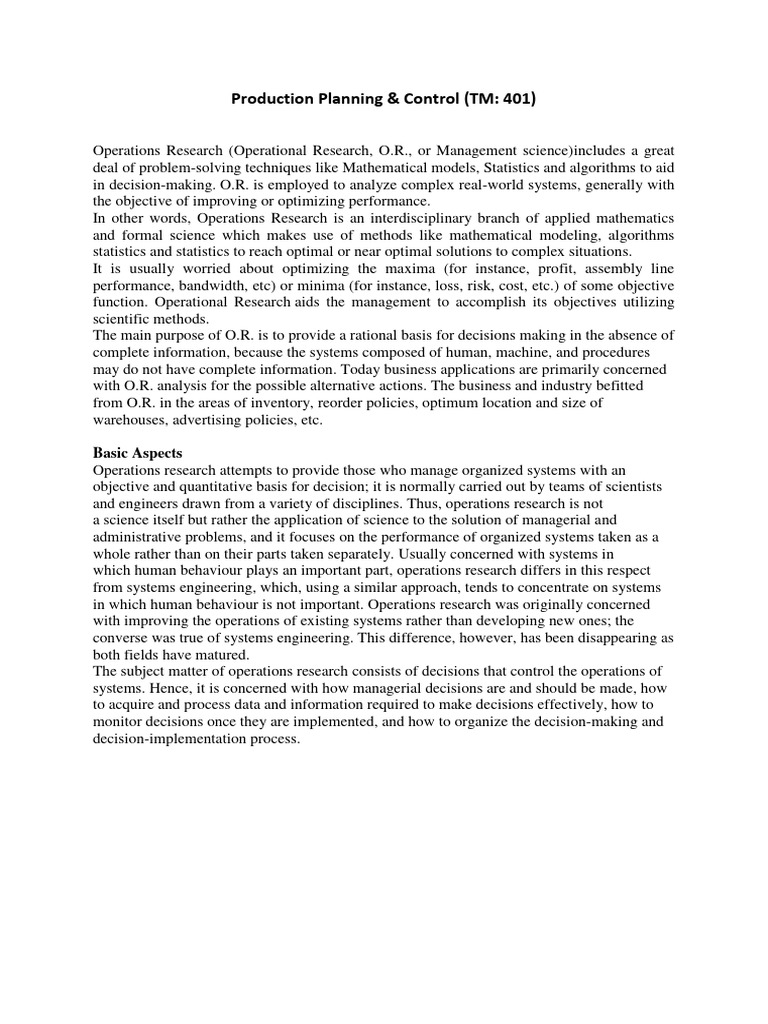 PPC-Operation Research | PDF | Operations Research | Mathematical ...