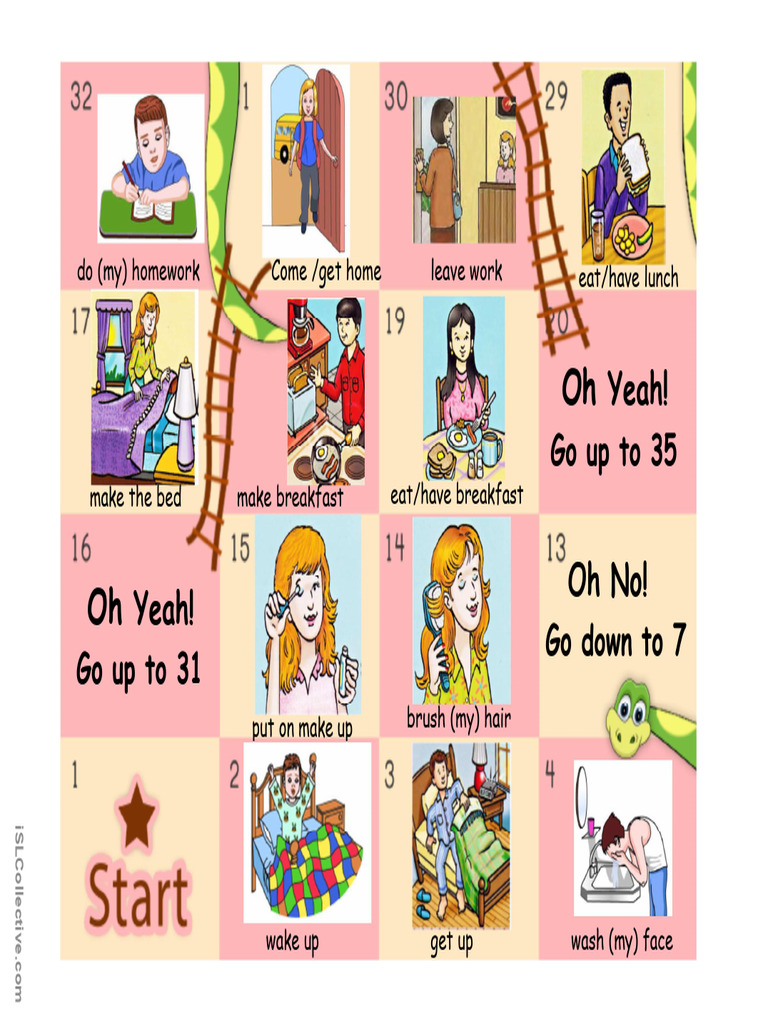 Daily Routine Snakes and Ladders Part 1 | PDF