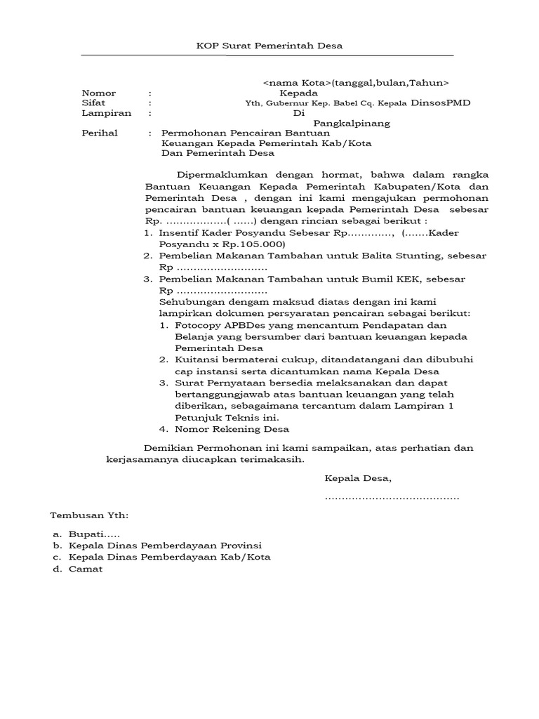 Contoh Format Surat Permohonan Dari Desa Dan Surat Pertanggungjawaban | PDF