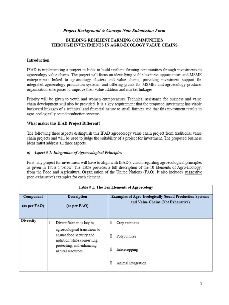 IFAD Agro Ecology Value Chain - Concept Note Format | PDF | Agroecology ...