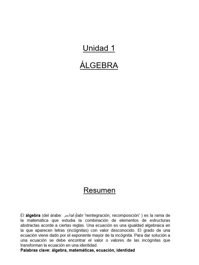 Ecuaciones Algebraicas 1.1 | PDF | Ecuaciones | Álgebra