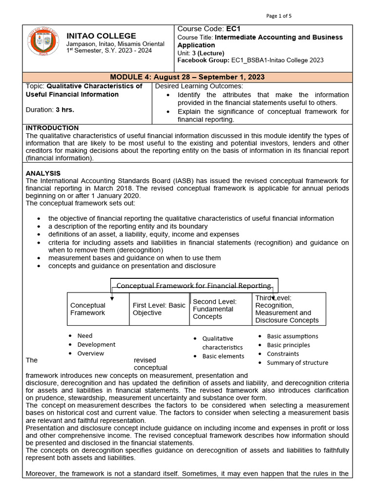 EC1 Module-4 2023 | PDF | Financial Statement | Information