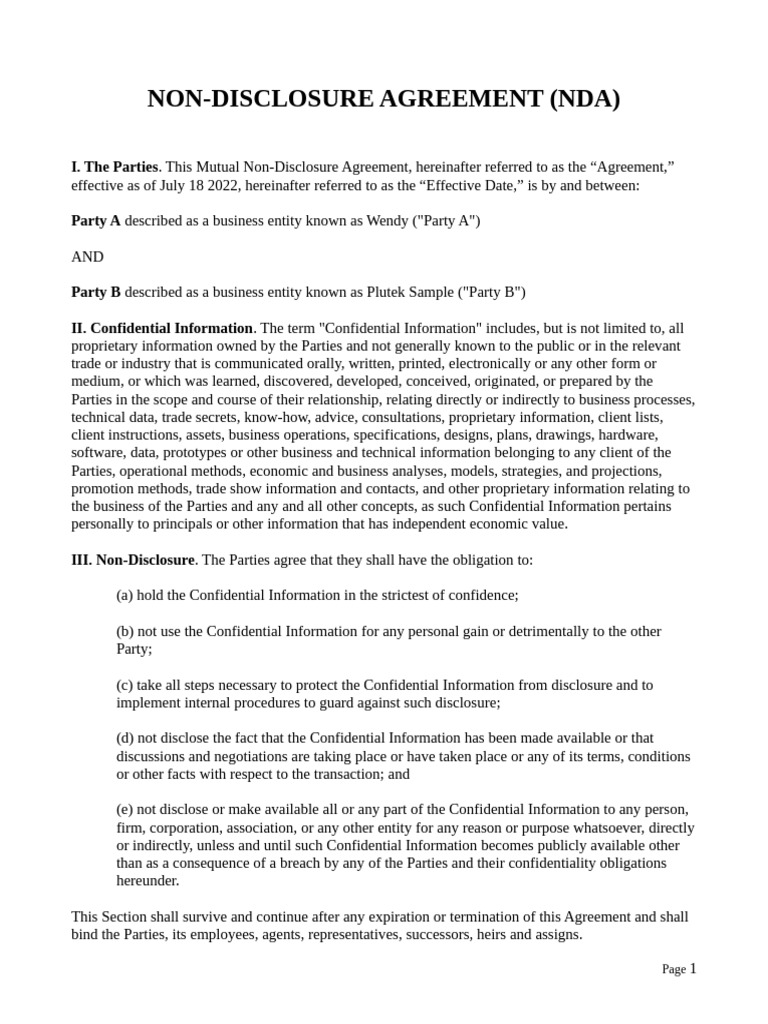 Non Disclosure Agreement NDA | PDF | Non Disclosure Agreement | Discovery (Law)