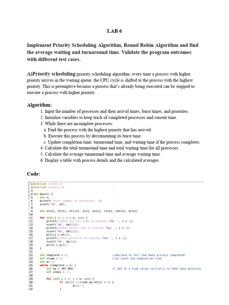 Lab 6 | PDF | Scheduling (Computing) | Process (Computing)