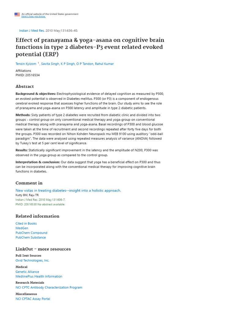 Effect Of Pranayama And Yoga Asana On Cognitive Brain Functions In Type 2