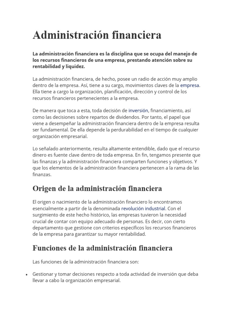Administración Financiera | PDF | Business | Negocios económicos