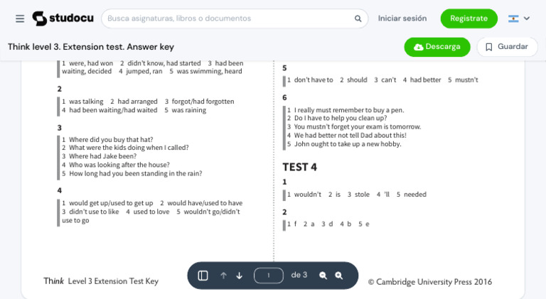 Think Level 3. Extension Test. Answer Key - TEST 1 1 1 Is Still Working ...