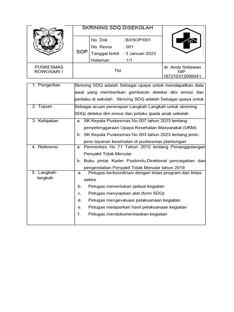 Sop Skrining SDQ Sekolah | PDF