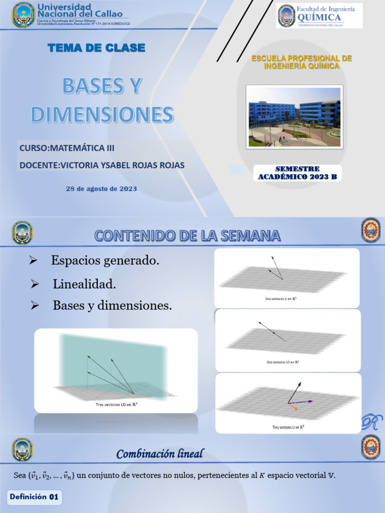Bases y Dimensiones en Matemática III | PDF | Espacio vectorial | Base ...