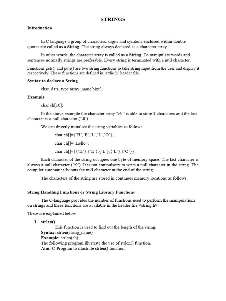 Strings Pdf String Computer Science C Programming Language