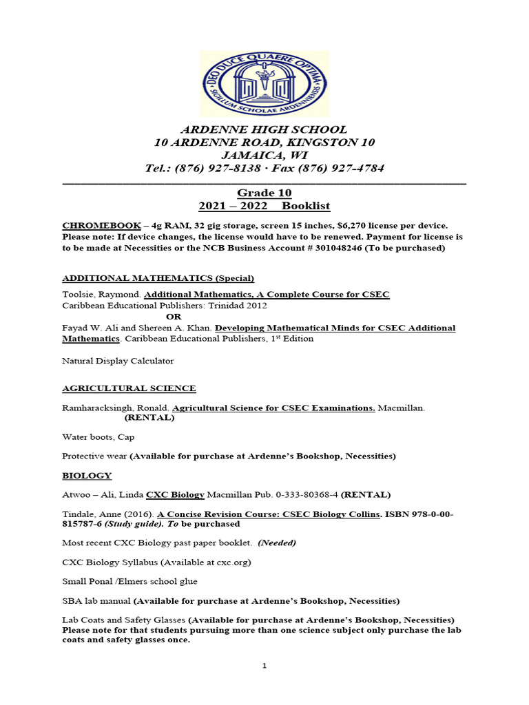 Grade 10 Book List Unedited | PDF