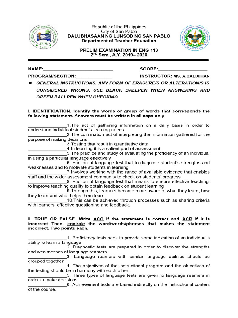 Done - Eng 113 | PDF | Educational Assessment | Learning