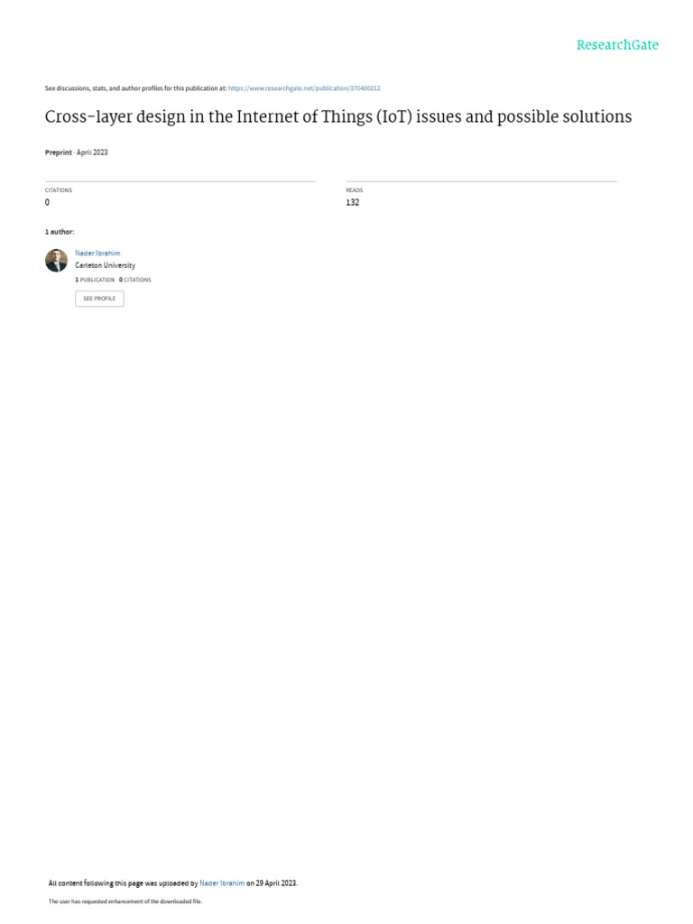 Cross Layer Design In The Internet Of Things Iot Issues And Possible