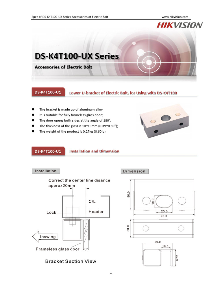 DS-K4T100-UX Series: Accessories of Electric Bolt | PDF | Home & Garden | Technology & Engineering