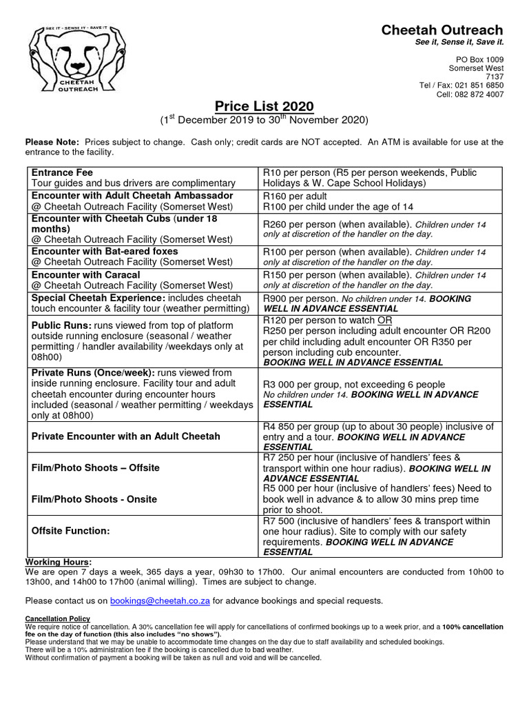 Cheetah Outreach Rates 2020 | PDF | Payments | Service Industries
