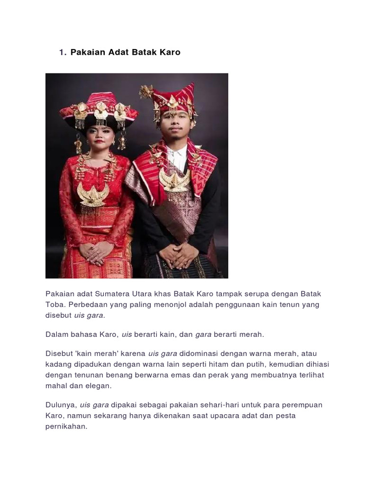 Pakaian Adat Batak Karo | PDF