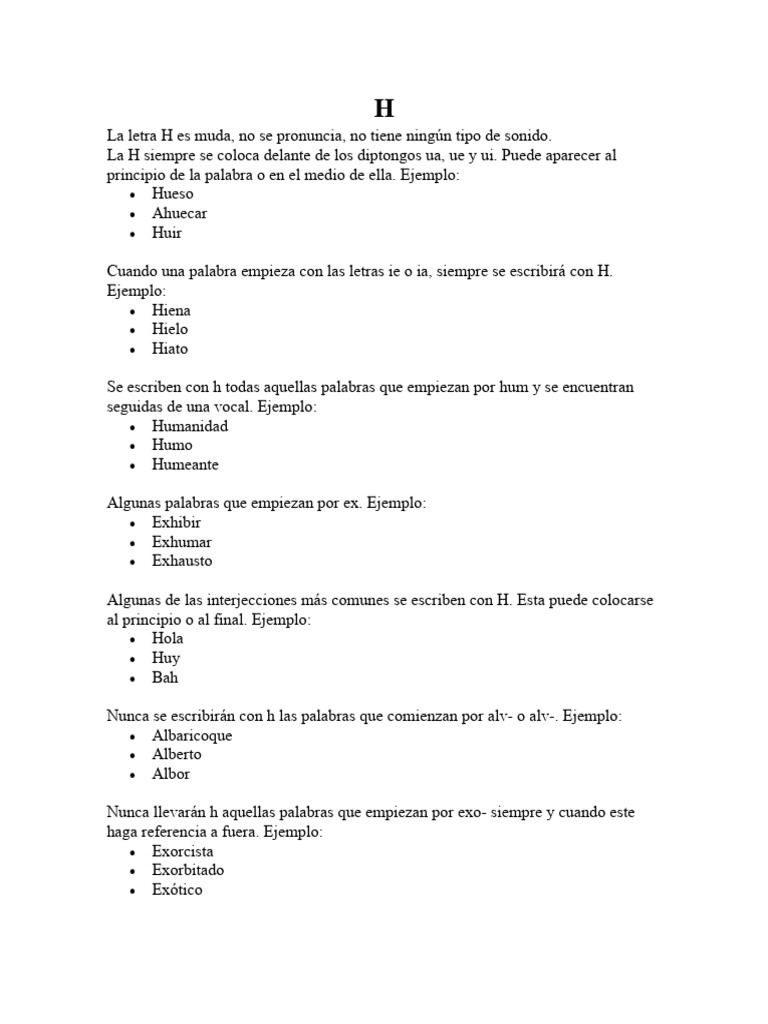 Uso de la H en Ortografía Española | PDF