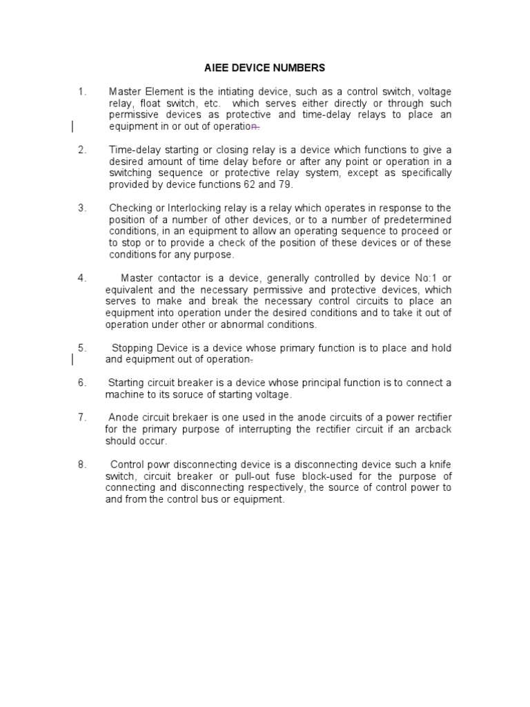 Ieee Device Numbers | PDF | Relay | Switch