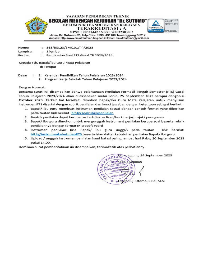 Edaran PTS Gasal 2023 2024 | PDF | Karier & Perkembangan