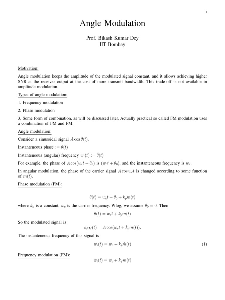 Angle Modulation Pdf Frequency Modulation Detector Radio