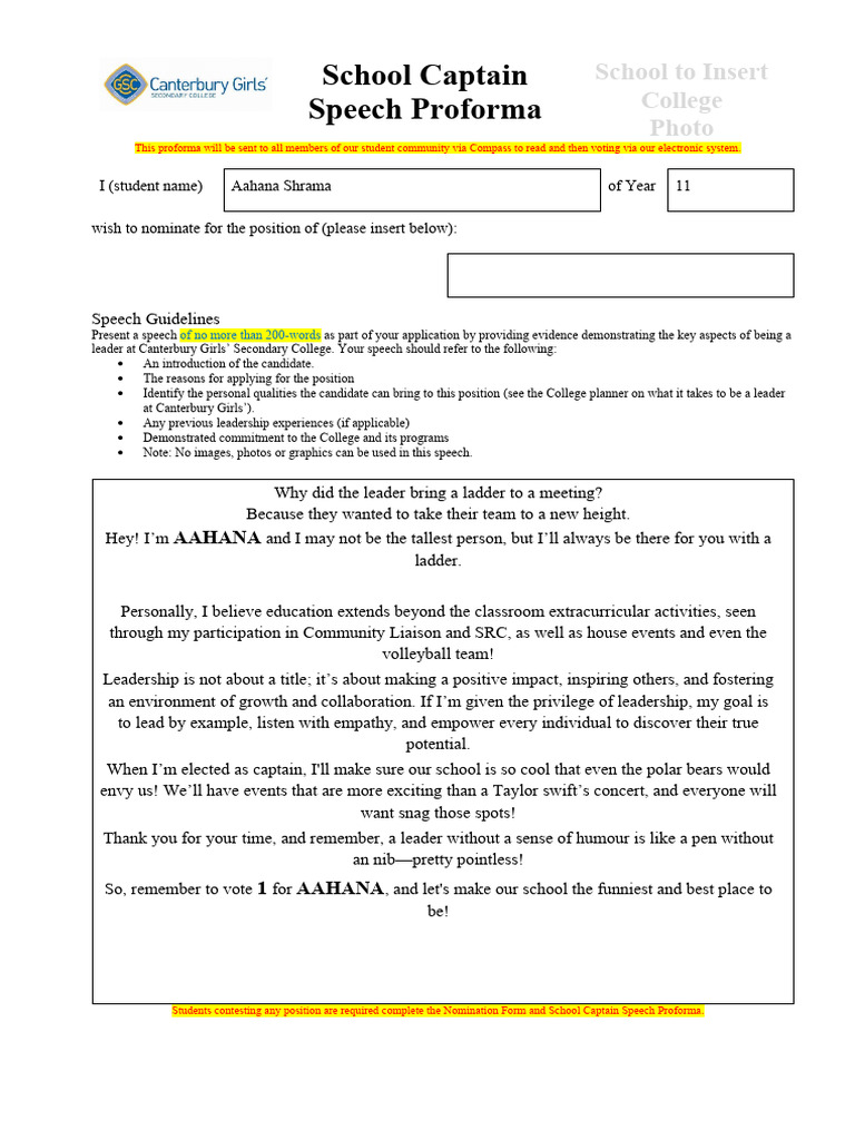 2024 School Speech Proforma | PDF