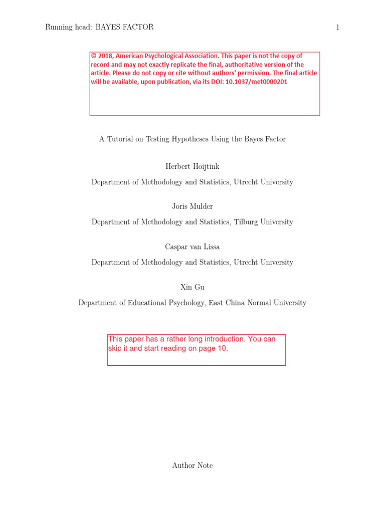 BFtutorial | PDF | Null Hypothesis | P Value