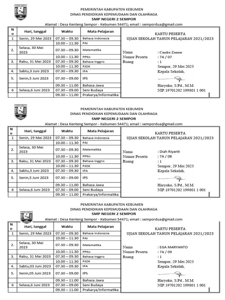 Master Kartu Ujian | PDF