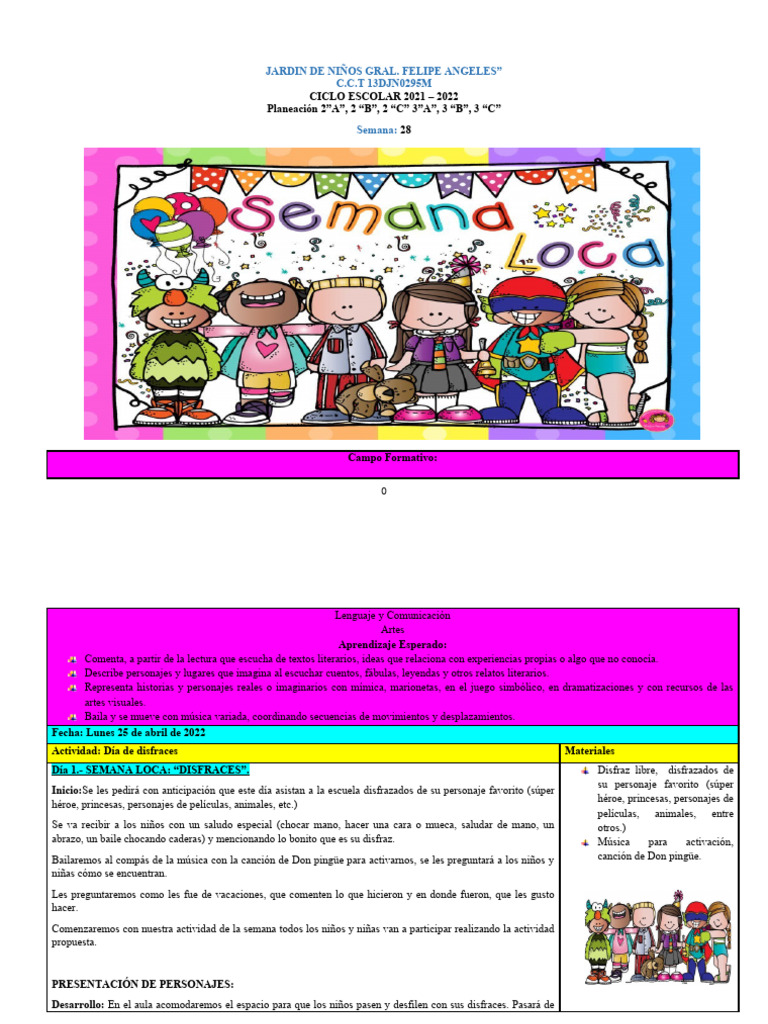 Actividades para la Semana Loca Infantil | PDF | Evaluación