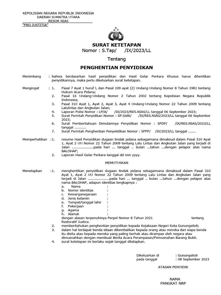 Ketetapan Penghentian Penyidikan | PDF