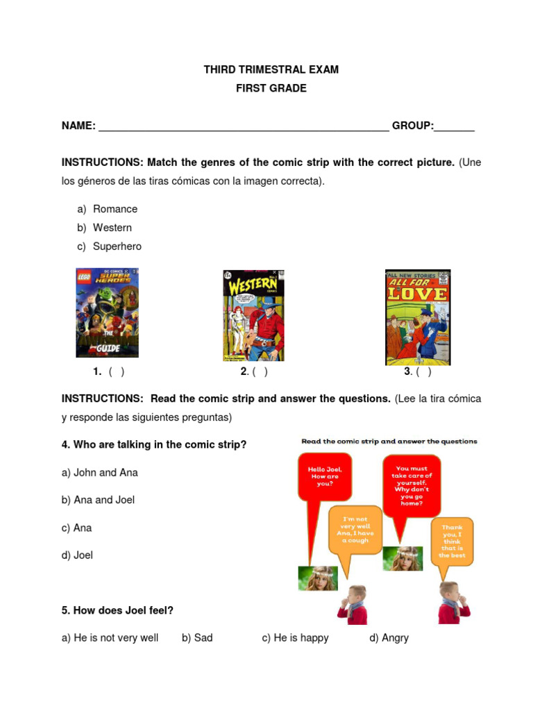 Trimestral Exam First Grade | PDF