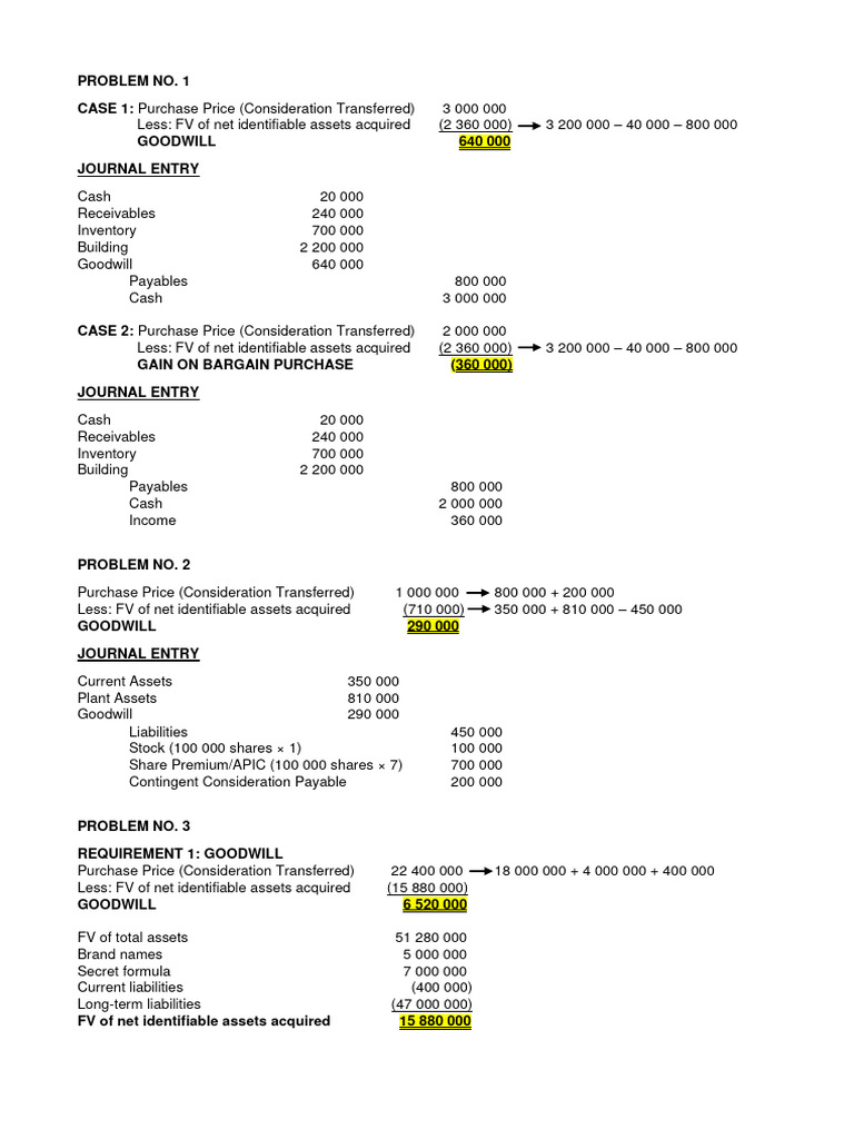 Accounting For Business Combi Solution | PDF | Balance Sheet | Goodwill (Accounting)