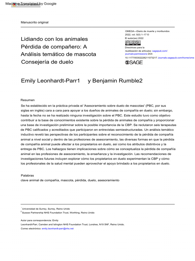 Lidiando Con Los Animales Pérdida de Compañero | PDF | Dolor | Experiencia