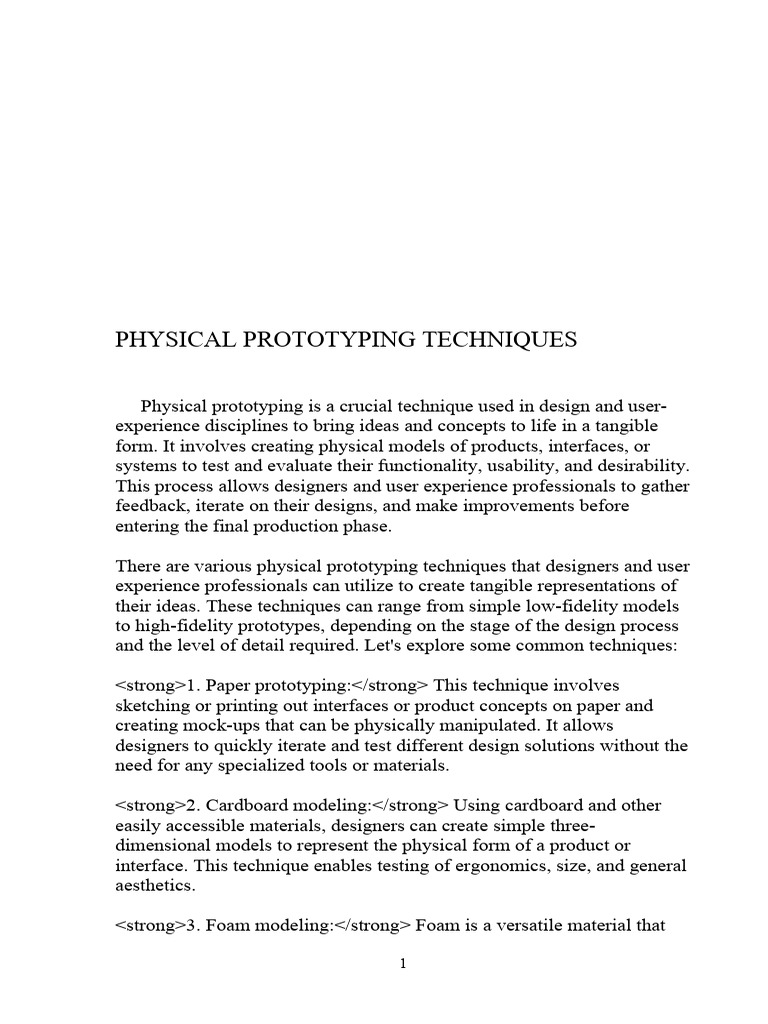 Physical Prototyping Techniques | PDF | Prototype | Engineering