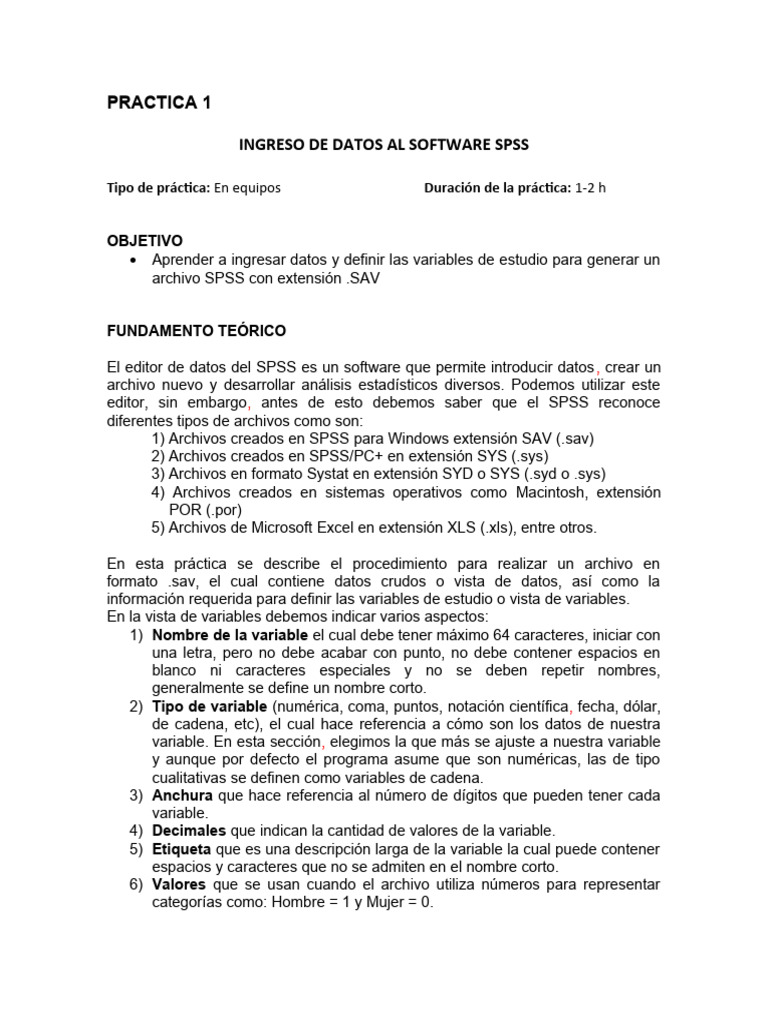 PRACTICA 1,2 y 3. | PDF | Spss | Estadísticas