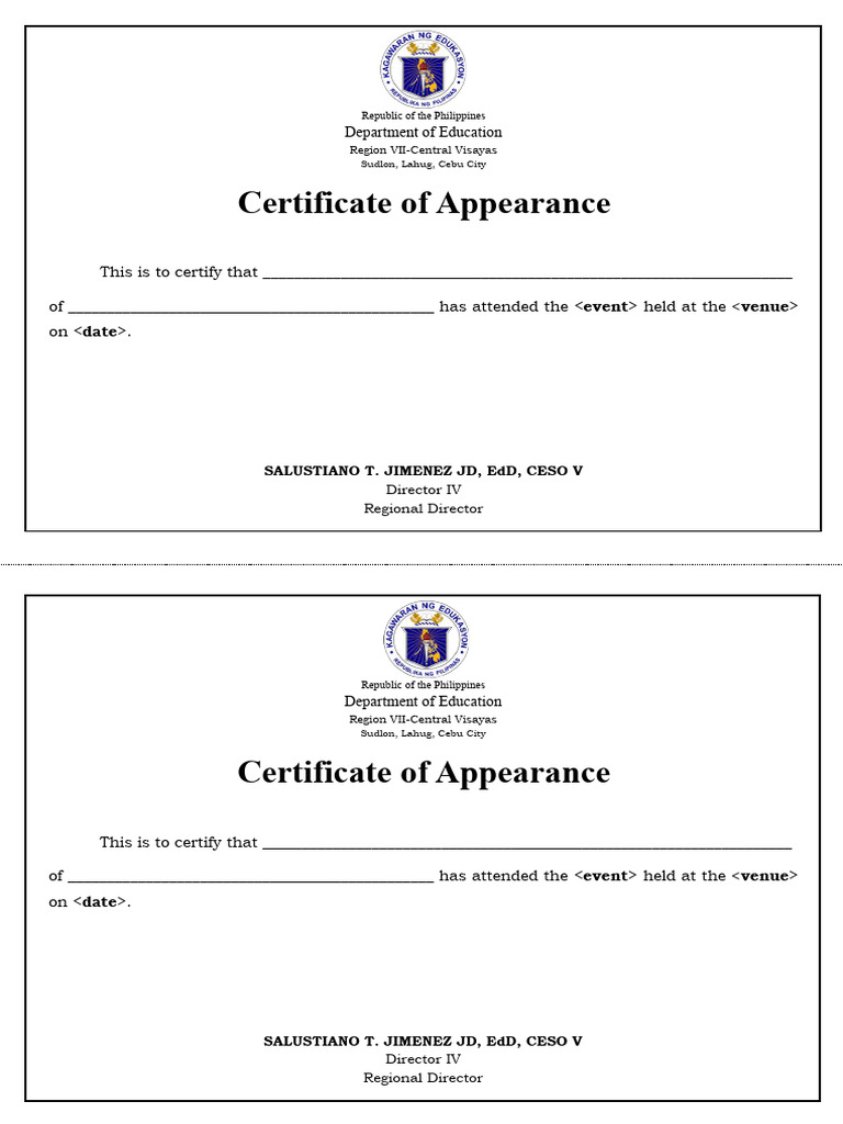 Certificate of Appearance Template | PDF
